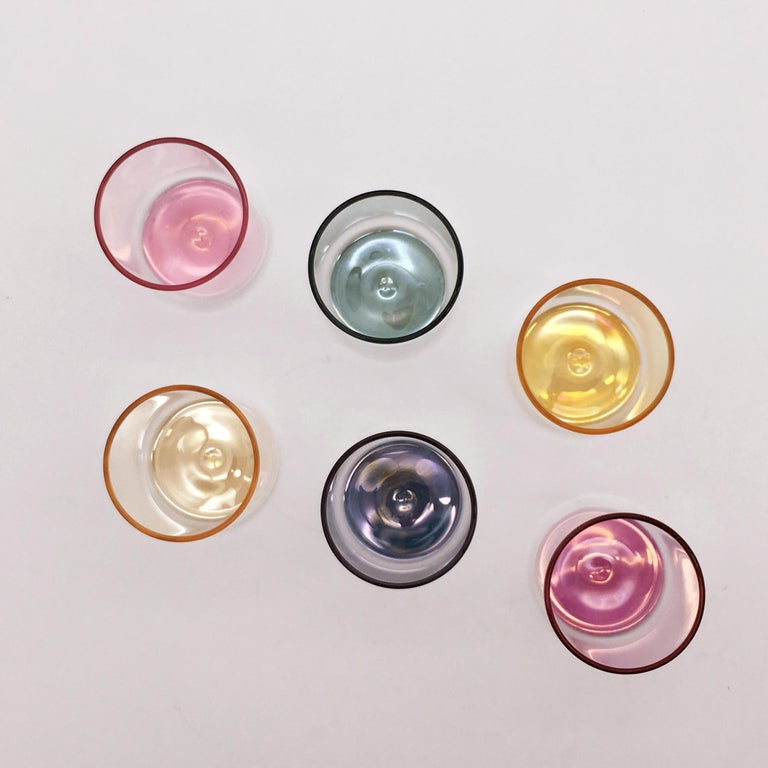 21st Century Set of 6 Colored Shot Glass Iride, Hand-Crafted, Kanz For ...