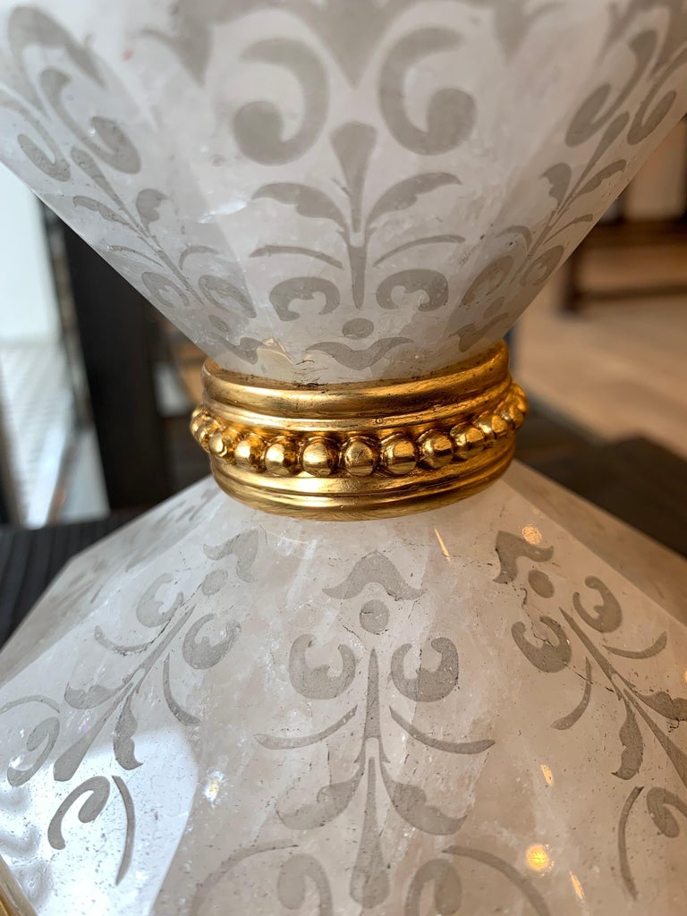 21th Century Table Lamp in Bronze and Rock Crystal Engraved with ...