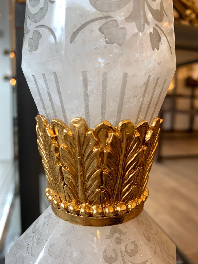 21th Century Table Lamp in Bronze and Rock Crystal Engraved with ...