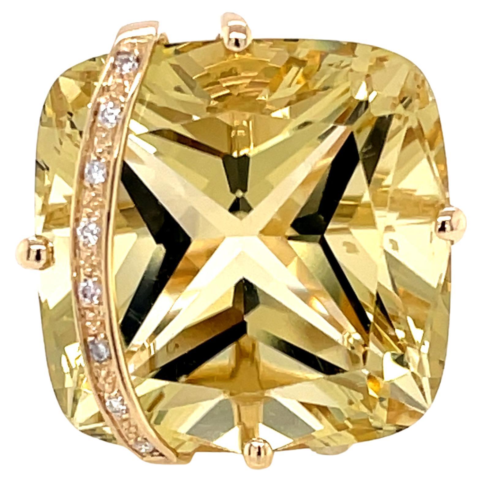Cushion-Cut Citrine Diamond Gold Platinum Ring at 1stDibs