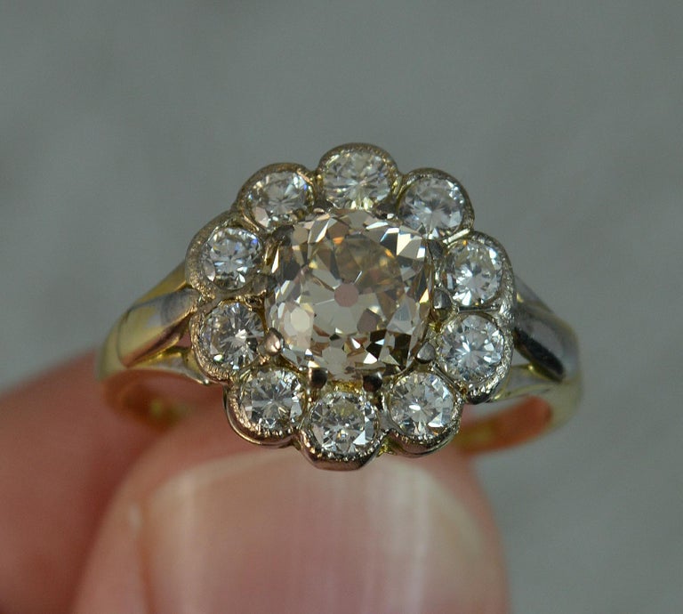 2.2 Carat Old Diamond 18 Carat Gold Cluster Engagement Ring For Sale at ...