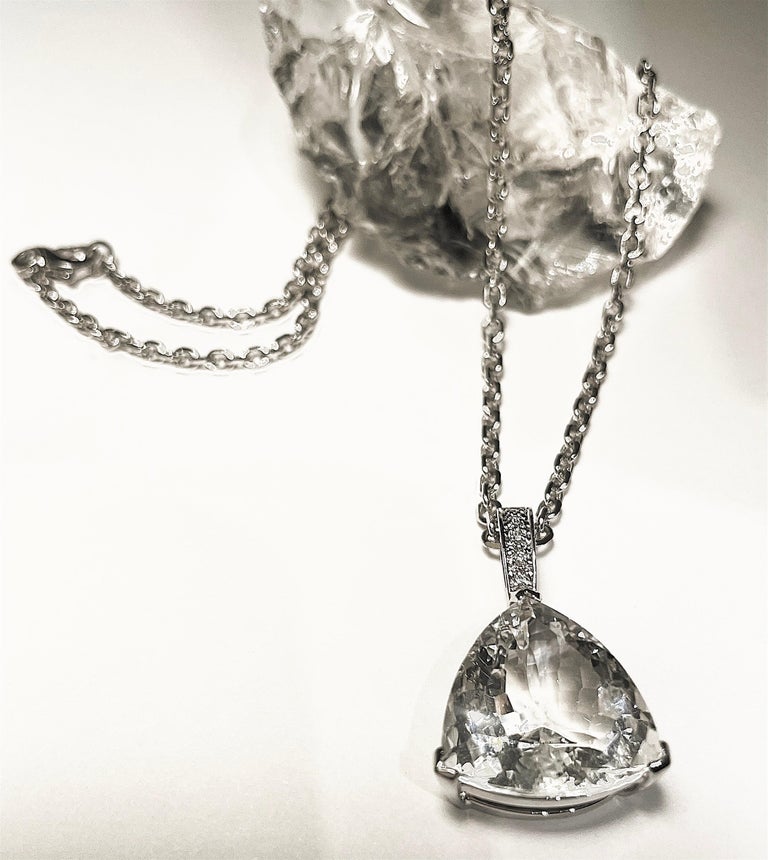 White Topaz 22 Carats Pendant with Pave Diamonds Chain Necklace For ...