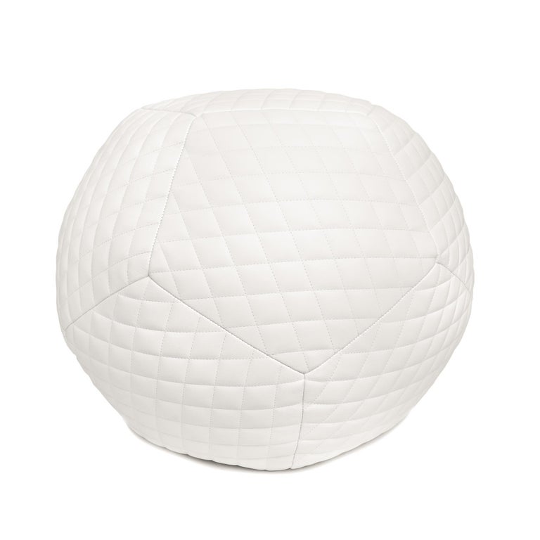 Diamond Ottoman 22" in Silk White Leather by Moses Nadel For Sale at ...