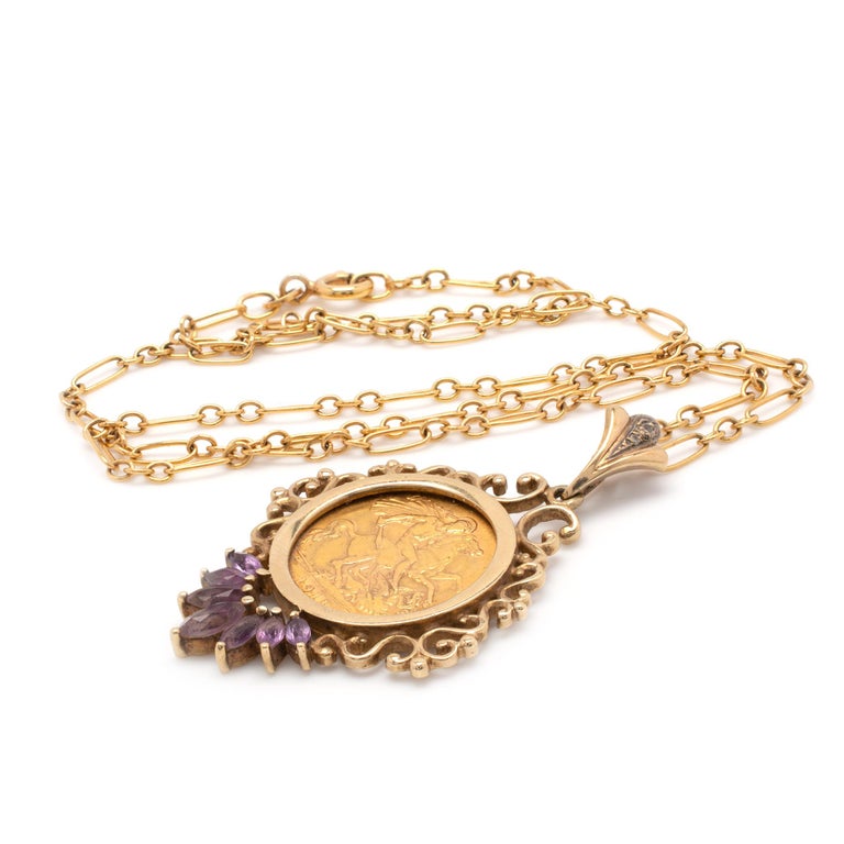 Amethyst and Diamond 22 Karat Gold Sovereign Pendant 1911 George V ...