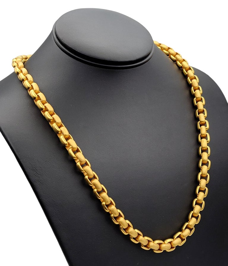 22 Karat Gold Matte and Polished Squared Rolo Chain Link Necklace For ...