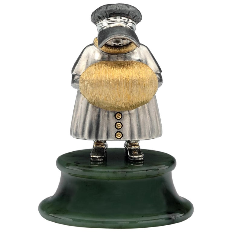 22 Karat Silver Jade Stand Figurine For Sale at 1stDibs