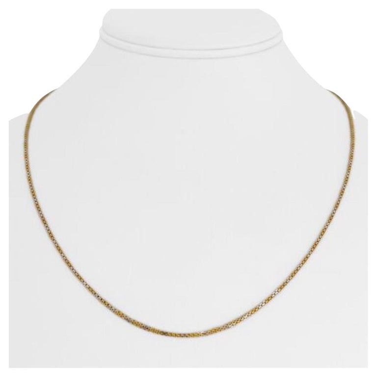 22 Karat Yellow and White Gold Thin Squared Box Link Chain Necklace For ...