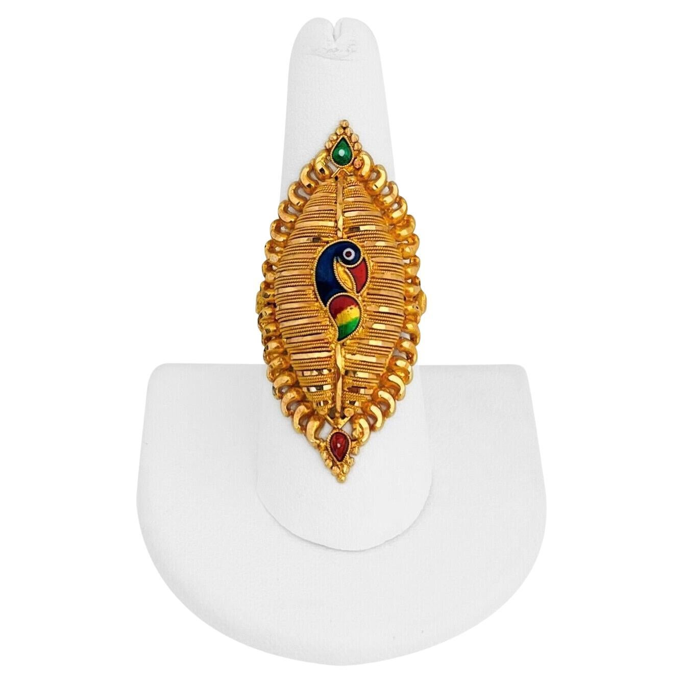 22 Karat Yellow Gold and Enamel Ladies Large Fancy Flamingo Ring For ...