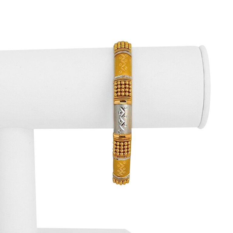 22 Karat Yellow Gold and Rhodium Solid Diamond Cut Beaded Bangle ...
