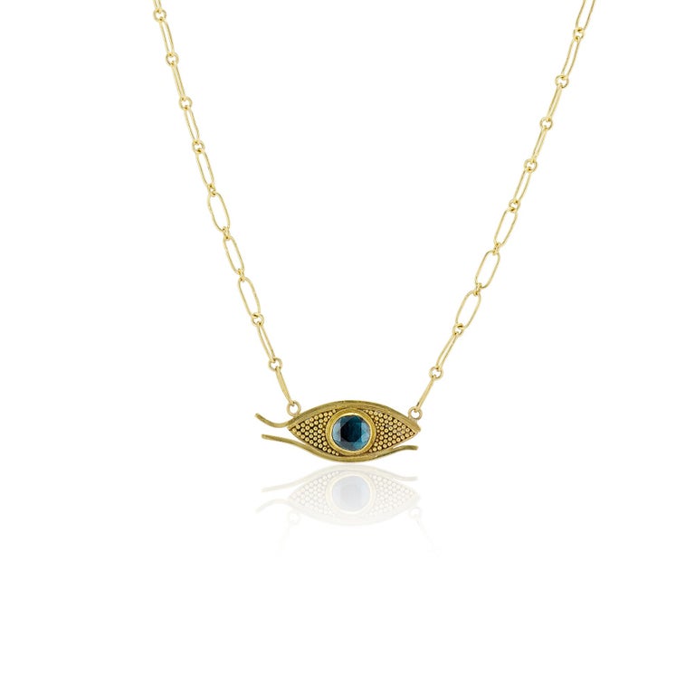 Egyptian Eye, Blue Rose Cut Spinel, Granulated Gold Pendant Chain ...