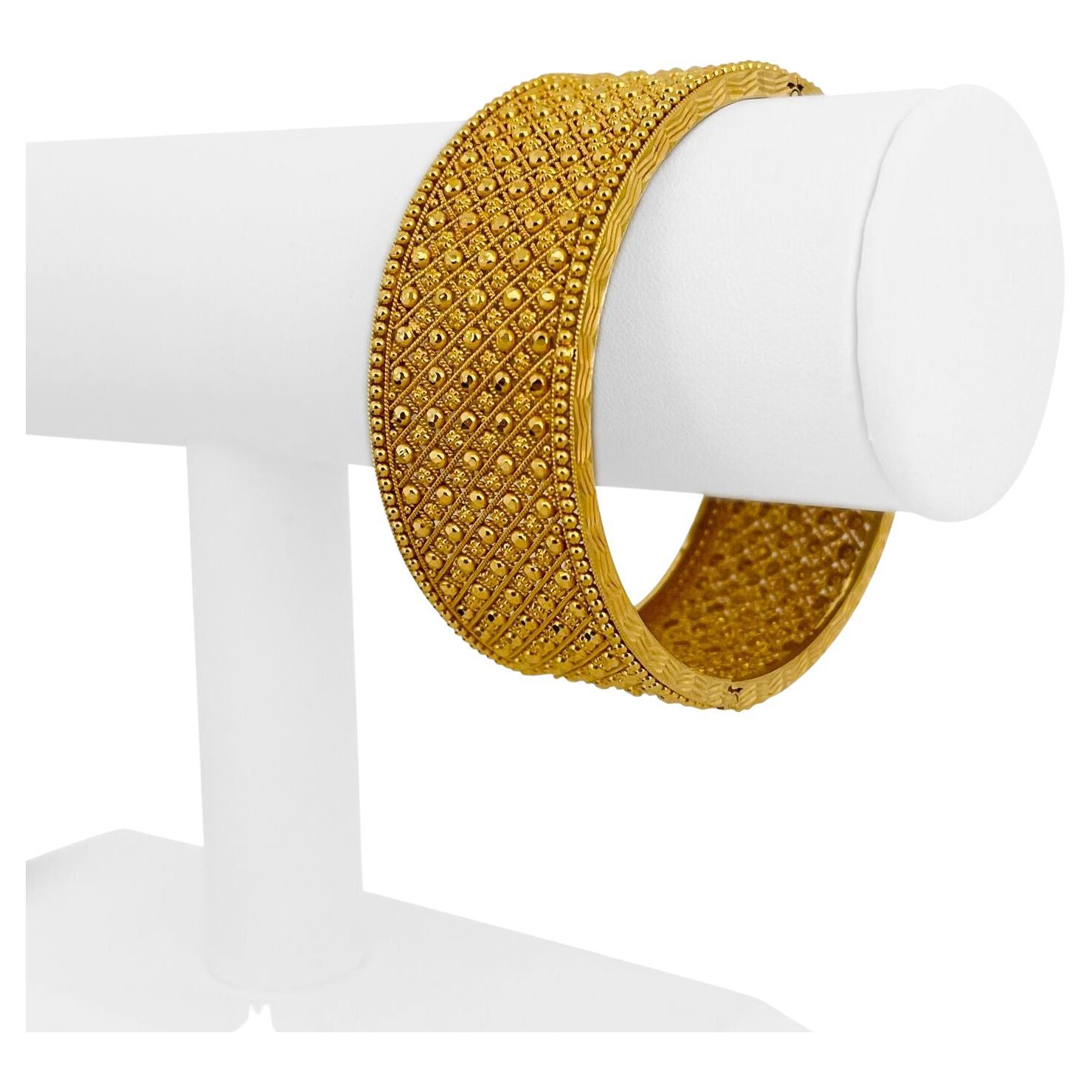 22 Karat Yellow Gold Heavy Intricate Sparkling Beaded Bangle Bracelet ...