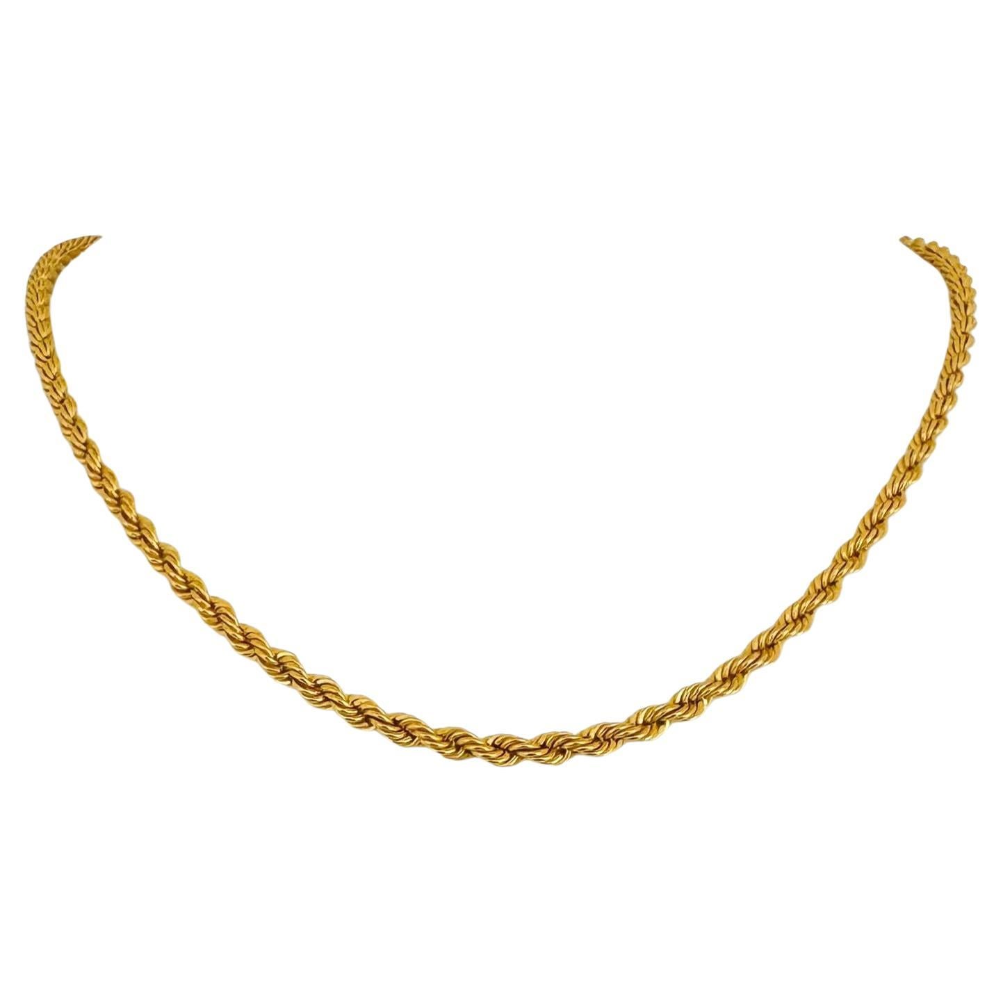 22 Karat Yellow Gold Hollow Light Rope Chain Necklace For Sale at 1stDibs