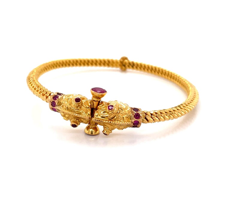 Ruby Serpent 22 Karat Yellow Gold Bangle Bracelet at 1stDibs