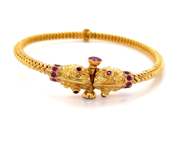 Ruby Serpent 22 Karat Yellow Gold Bangle Bracelet at 1stDibs
