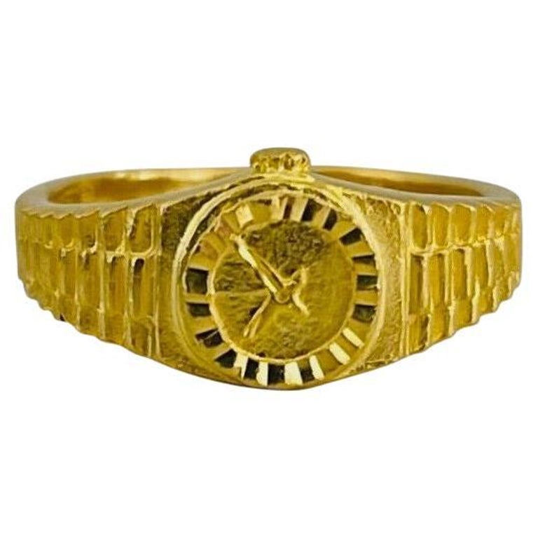 22 Karat Yellow Gold Solid Ladies Diamond Cut Watch Ring For Sale at ...