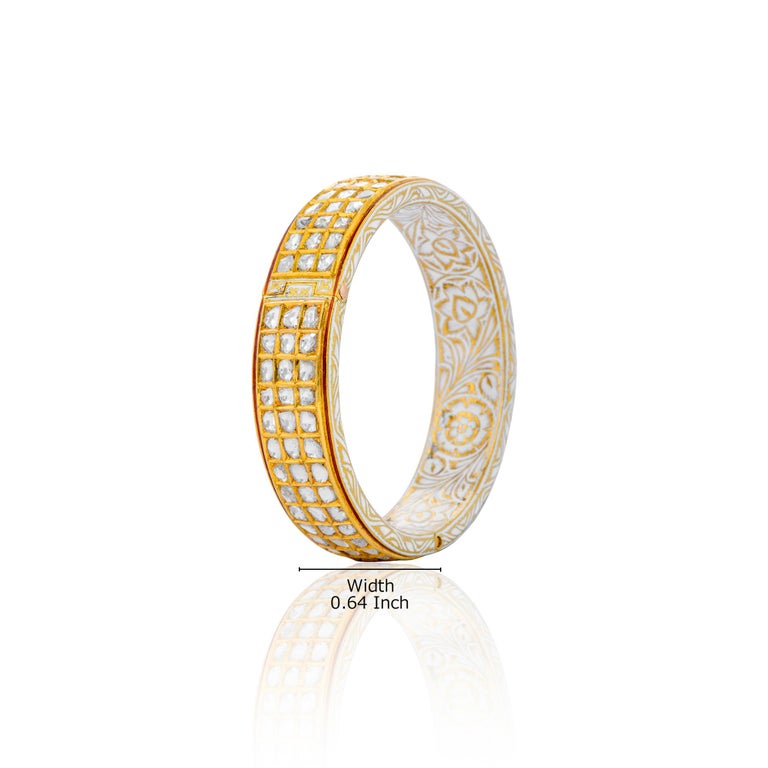 22 Karat Yellow Gold Three Line Diamond and White Enamel Bangle ...
