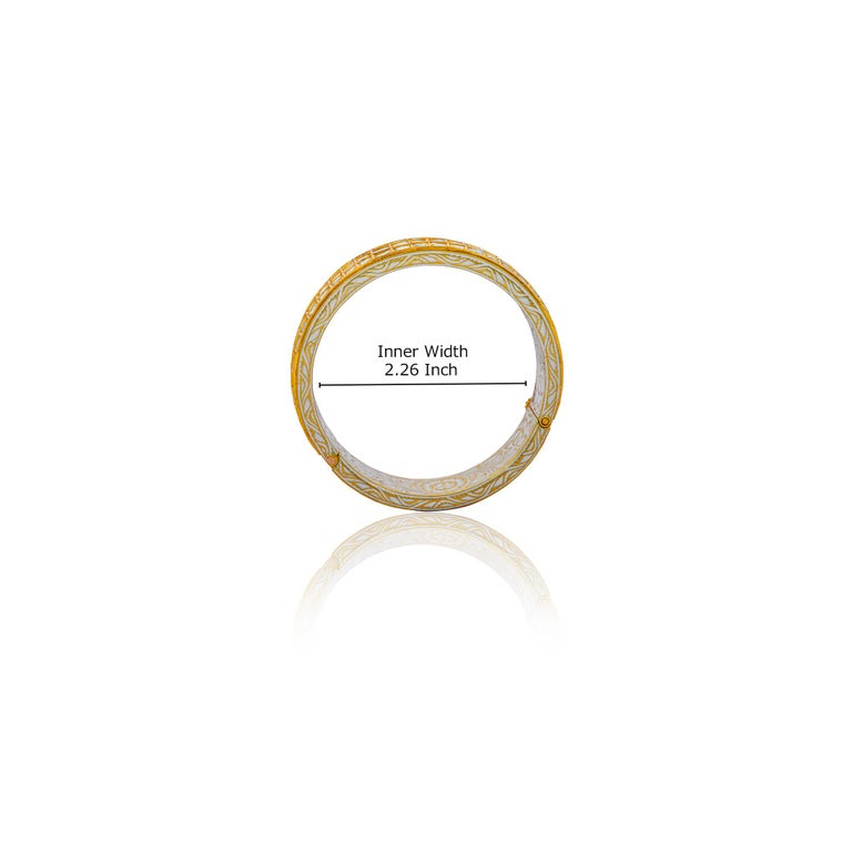 22 Karat Yellow Gold Three Line Diamond and White Enamel Bangle ...