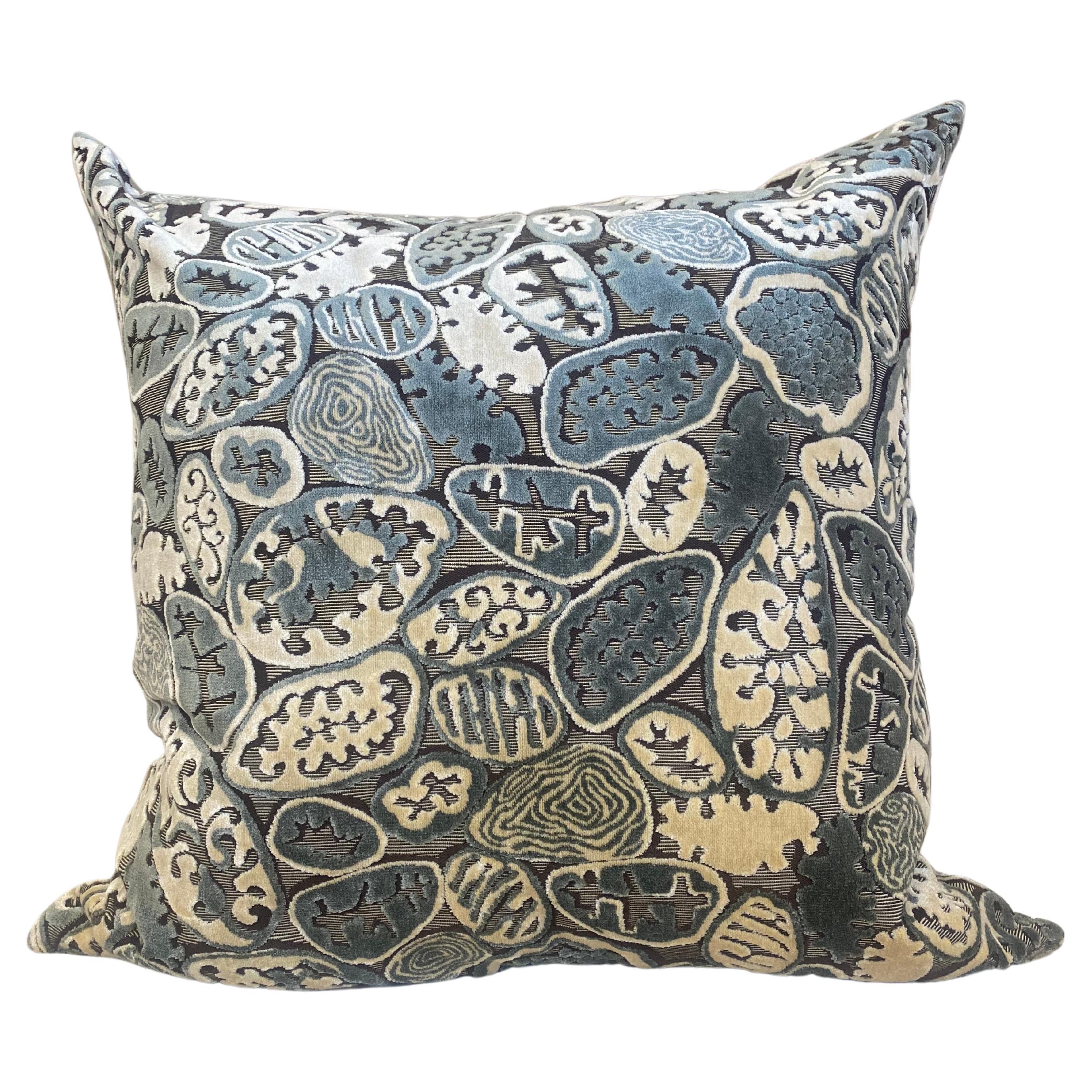 Velvet Front Cut Out Raised Grey Black and Tan with Linen Back For Sale ...