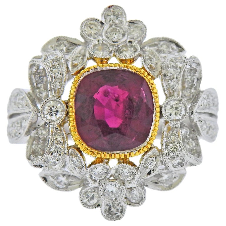 2.20 Carat Ruby Diamond Gold Ring For Sale at 1stDibs