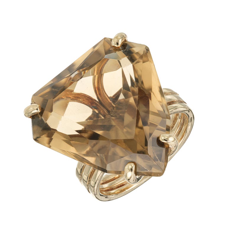 22.00 Carat Citrine Quartz Gold Cocktail Ring For Sale at 1stDibs