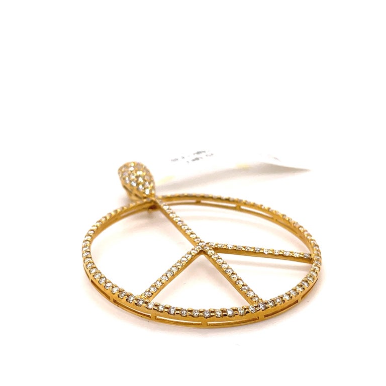 2.20ct Diamond Peace Sign Pendant 18k Yellow Gold at 1stDibs