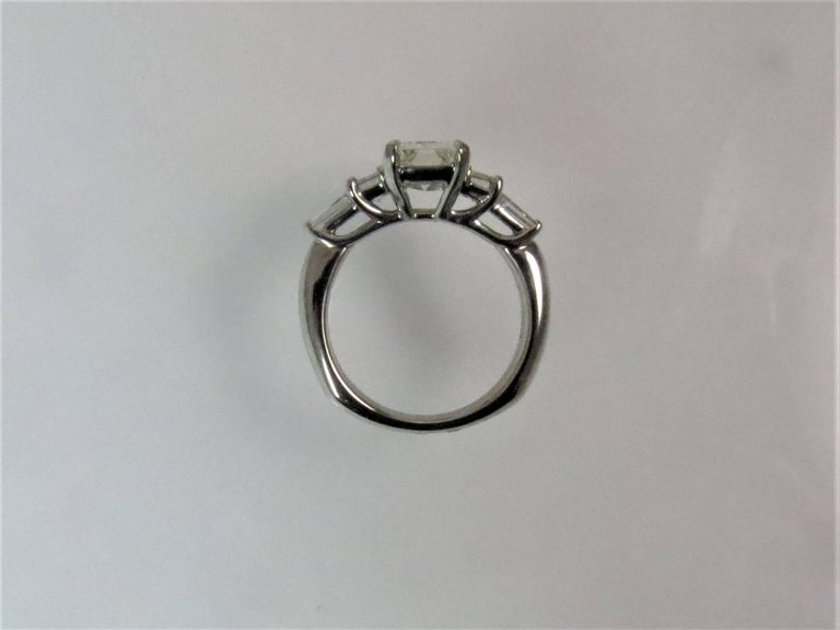 2.20 Carat Emerald Cut Diamond Prong Set in Diamond and Platinum Ring ...