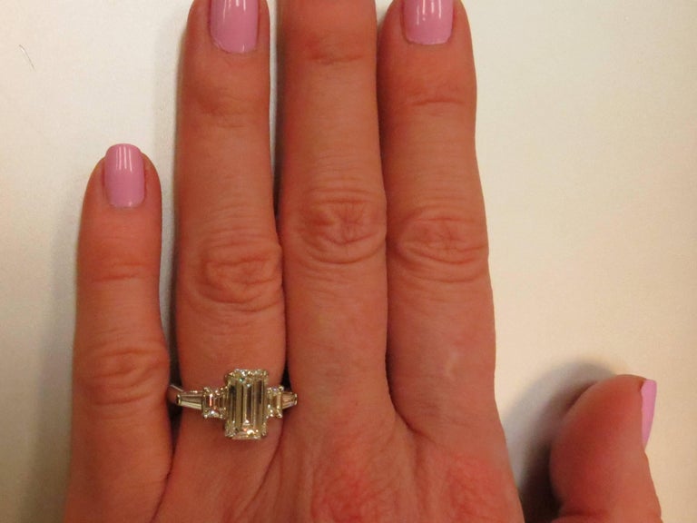 2.20 Carat Emerald Cut Diamond Prong Set in Diamond and Platinum Ring ...