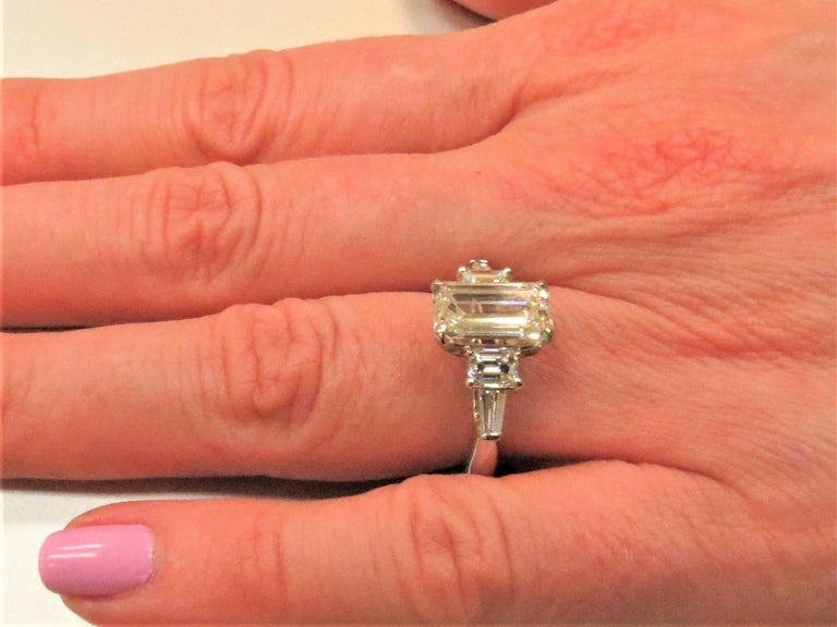 2.20 Carat Emerald Cut Diamond Prong Set in Diamond and Platinum Ring ...