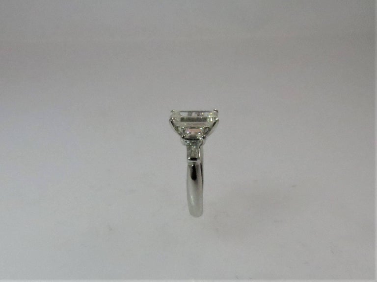 2.20 Carat Emerald Cut Diamond Prong Set in Diamond and Platinum Ring ...