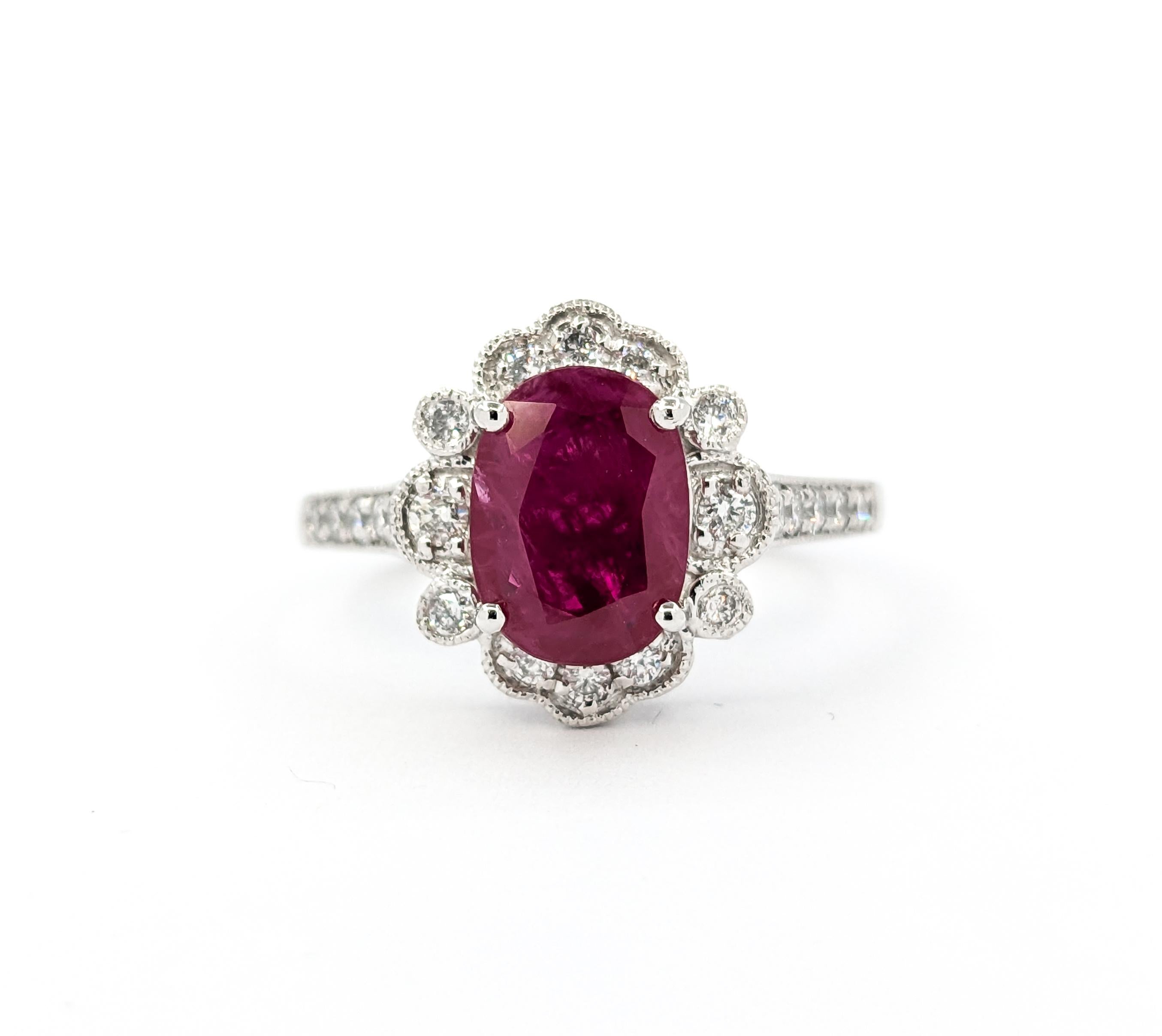 2.20ct Natural Burmese Ruby and Diamond Ring in Platinum For Sale at 1stDibs