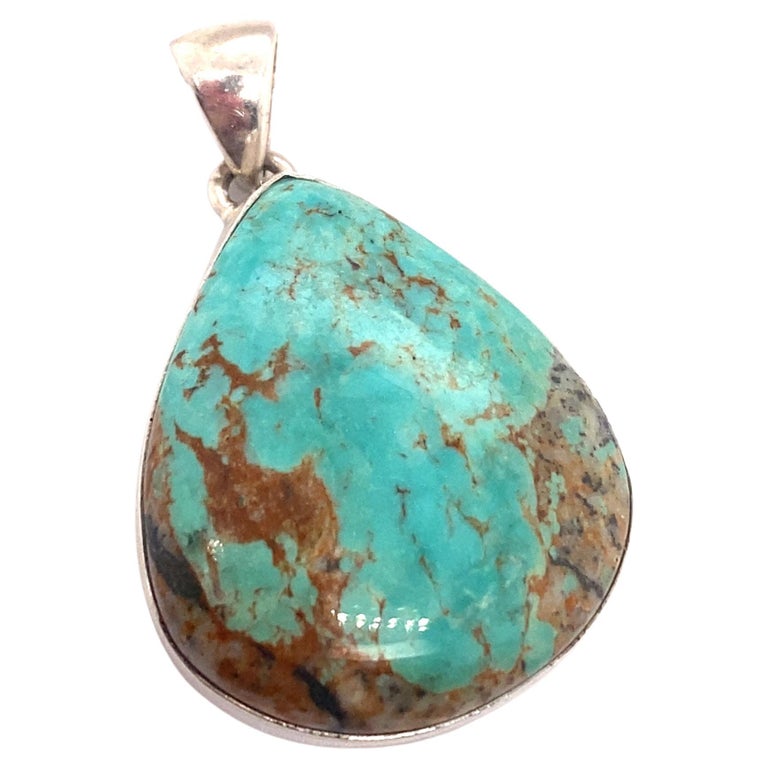 22.0ct Pear Turquoise Pendant in Sterling Silver For Sale at 1stDibs