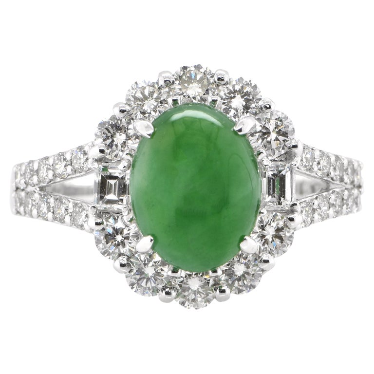 2.21 Carat Natural Jadeite and Diamond Ring Set in Platinum For Sale at ...