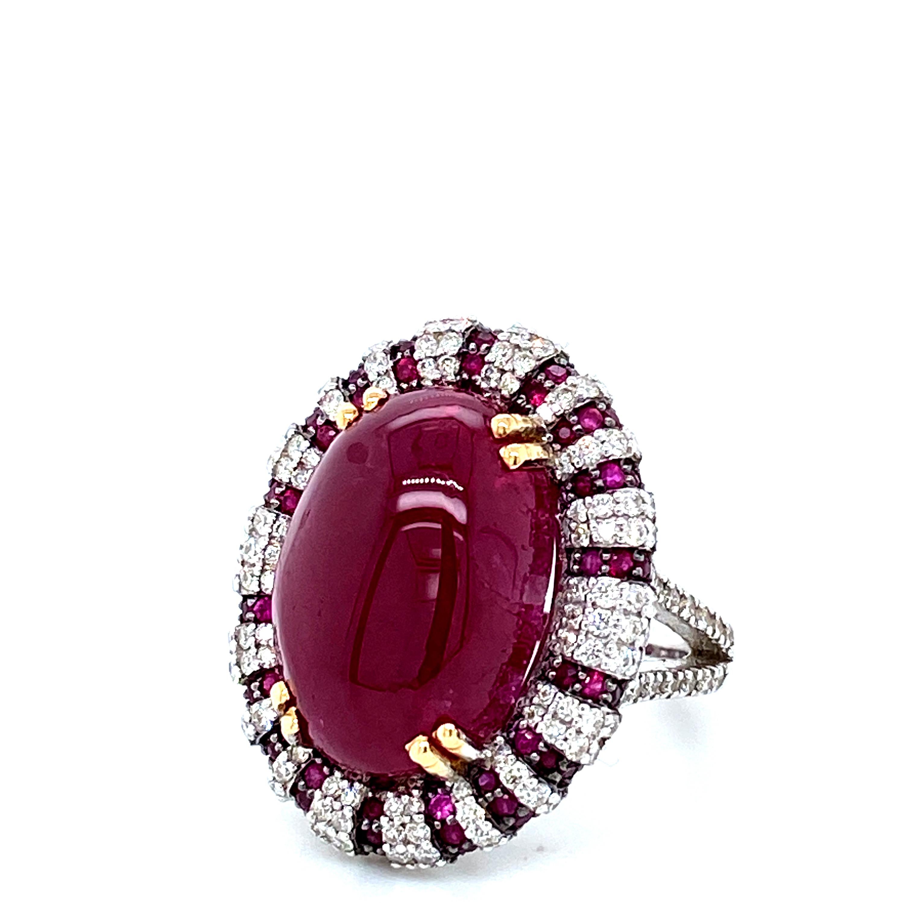 22.11 Carat CDC Certified Unheated Burmese Ruby Cabochon and Diamond ...