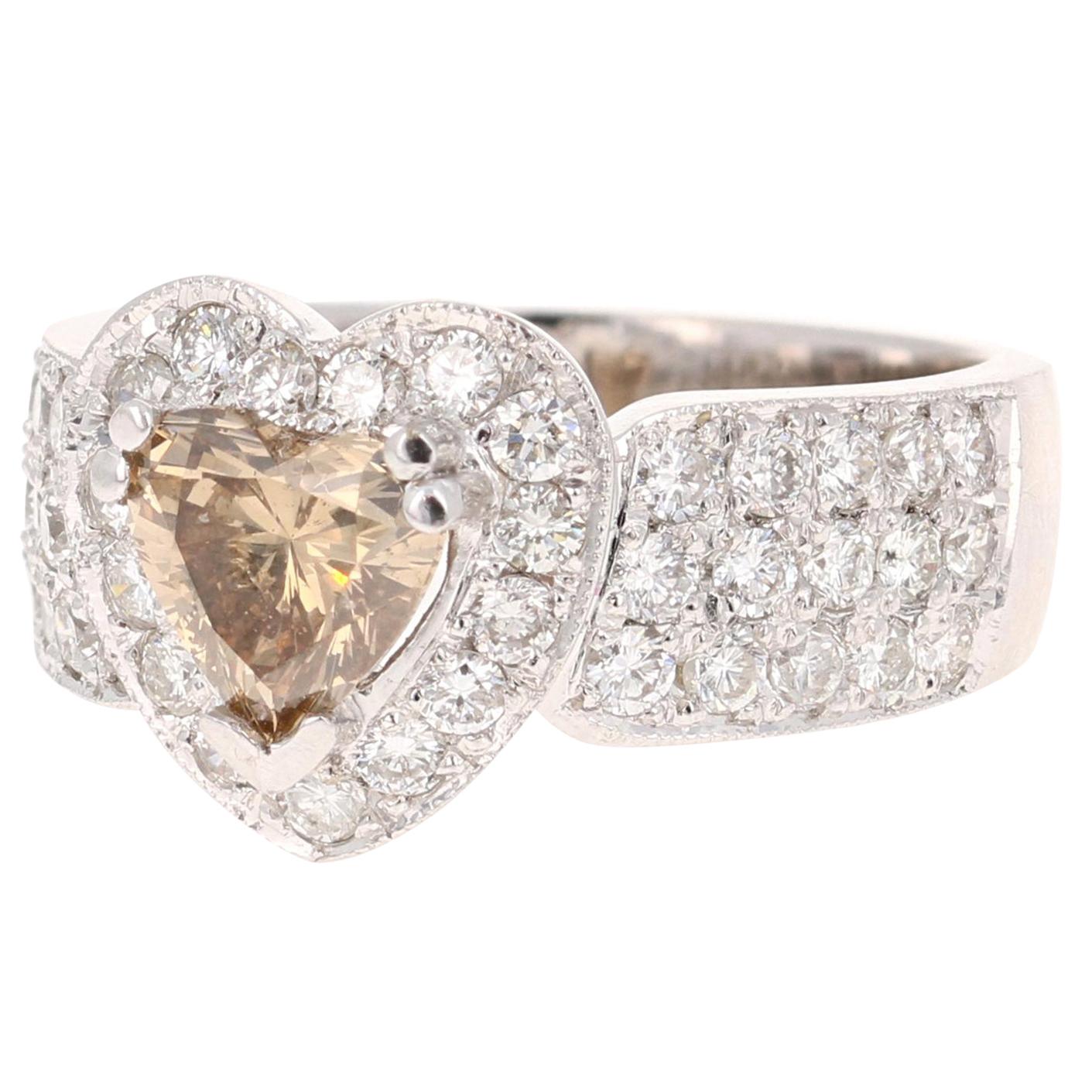 3.76 Carat 18 Karat Pink Rose Gold White Fancy Brown Diamond Engagement ...