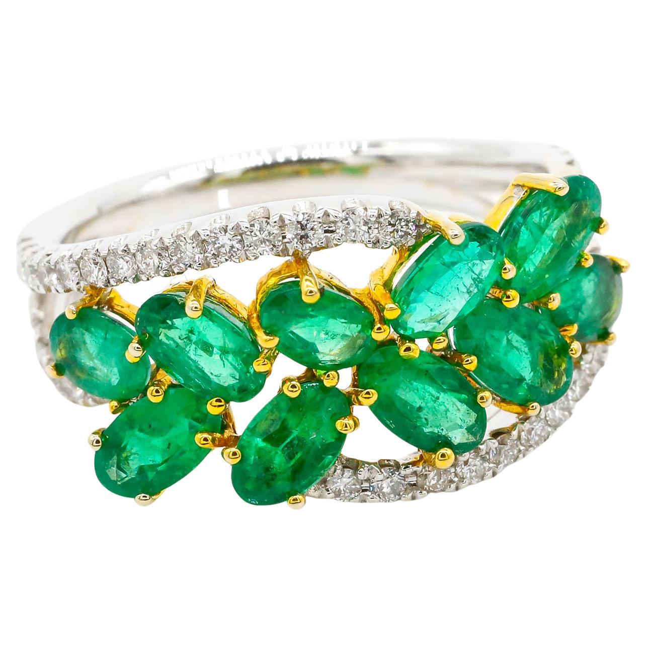 309 Carat Oval Cut Emerald And Round Diamond Band Ring In 18k Two Tone Gold For Sale At 1stdibs