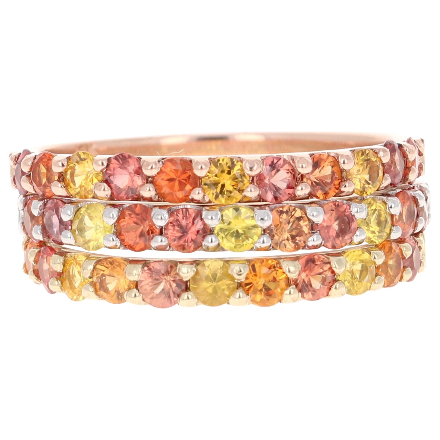 2.22 Carat Round Cut Multicolored Sapphire 14 Karat Gold Stackable ...