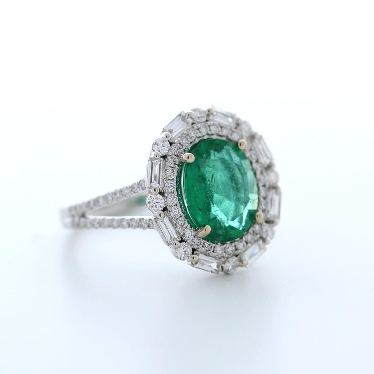 2.22 Carat Weight Green Emerald and Round Diamond Fashion Ring in 18k ...
