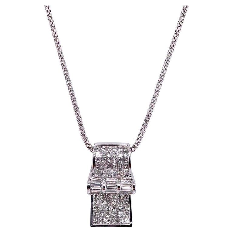 2.22 Total Carat Diamond Whistle Pendant Necklace in 18K White Gold in ...