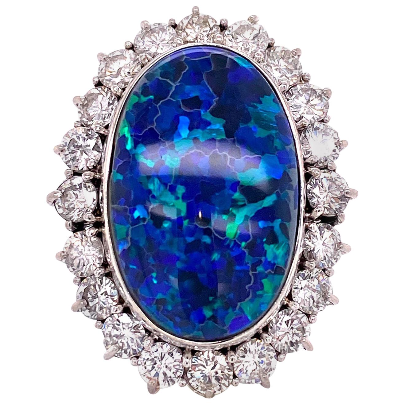 Large Fire Opal Cocktail Ring with Diamond Halo For Sale at 1stDibs