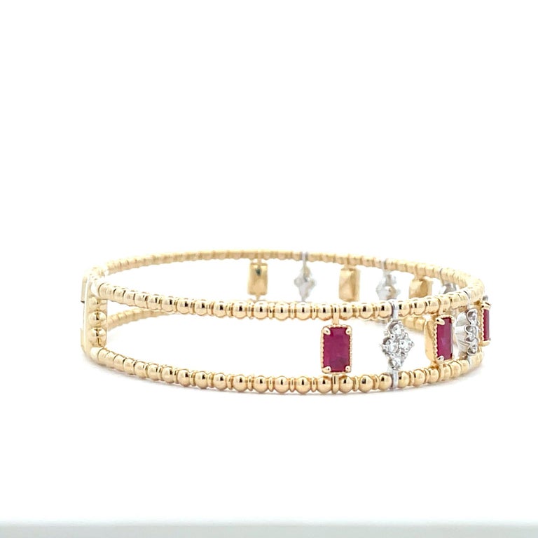 2.23 Carat Ruby and Diamond Cluster 14k Solid Gold Cage Bangle For Sale ...