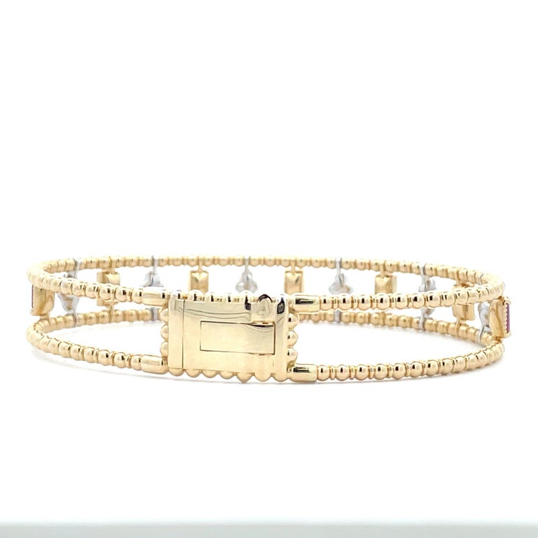 2.23 Carat Ruby and Diamond Cluster 14k Solid Gold Cage Bangle For Sale ...