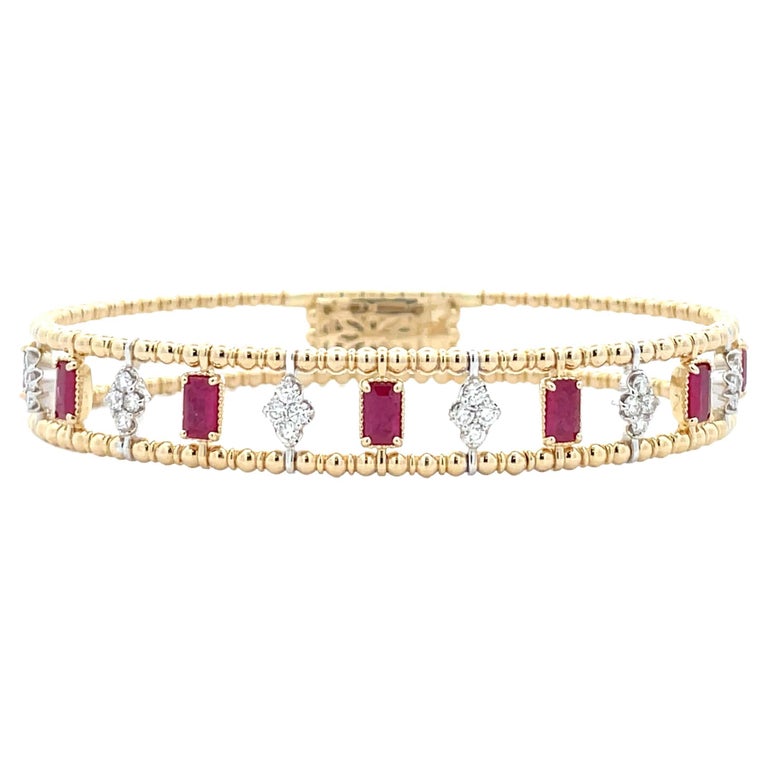 2.23 Carat Ruby and Diamond Cluster 14k Solid Gold Cage Bangle For Sale ...