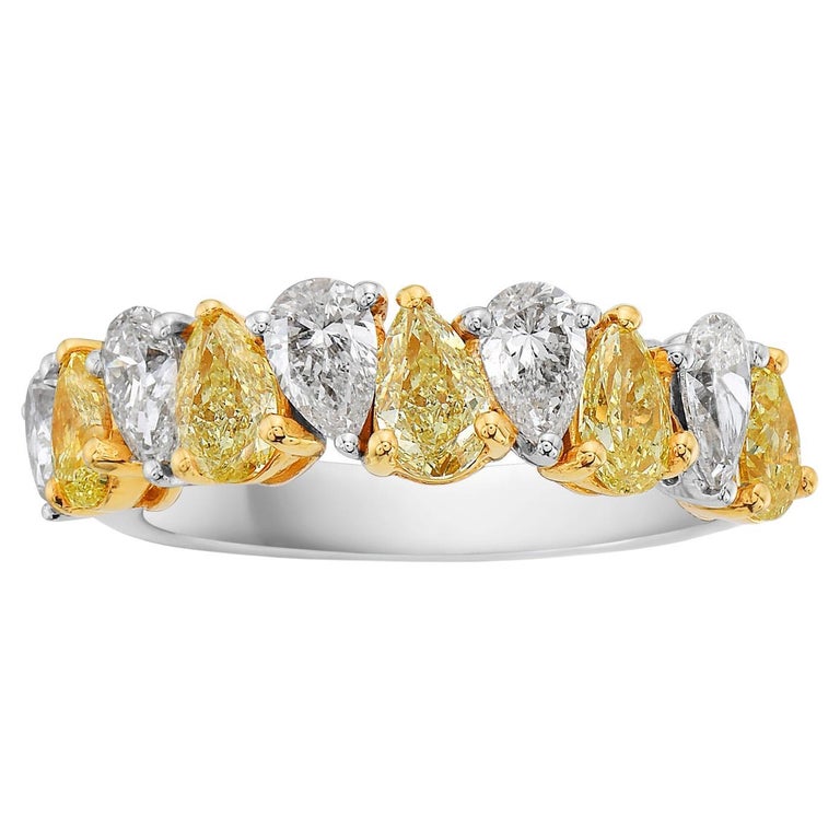 2.23ct Yellow and White Pear Diamond Halfway Band For Sale at 1stDibs