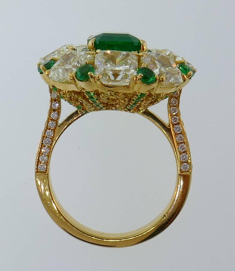 2.24 Carat Emerald Diamond Yellow Gold Ring For Sale at 1stDibs