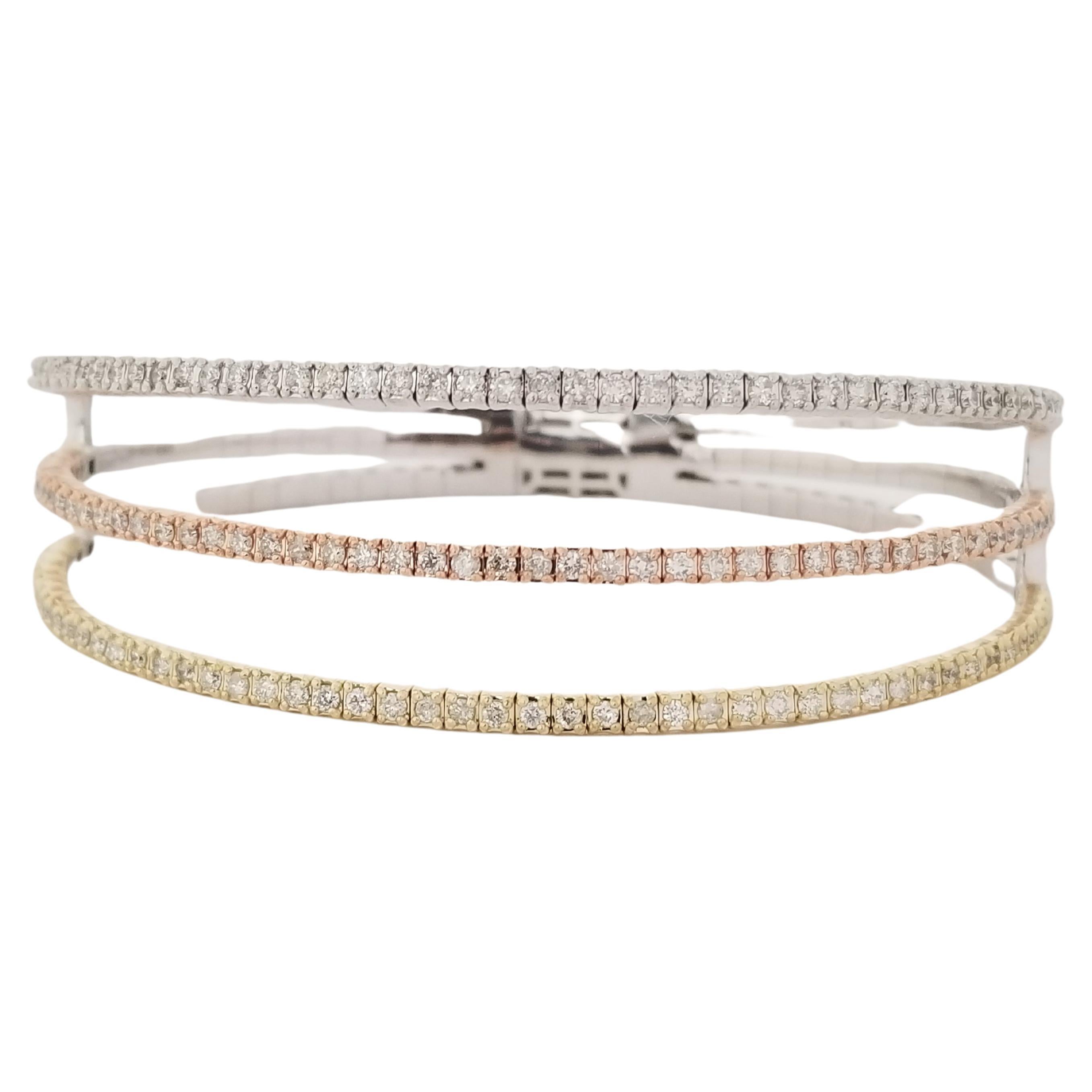 Flexible Tri-Color Gold Wide Bangle Bracelet at 1stDibs | tri color ...