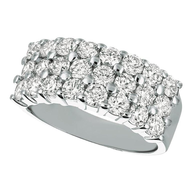 2.25 Carat Natural Diamond Three Rows Ring G SI 14K White Gold For Sale ...