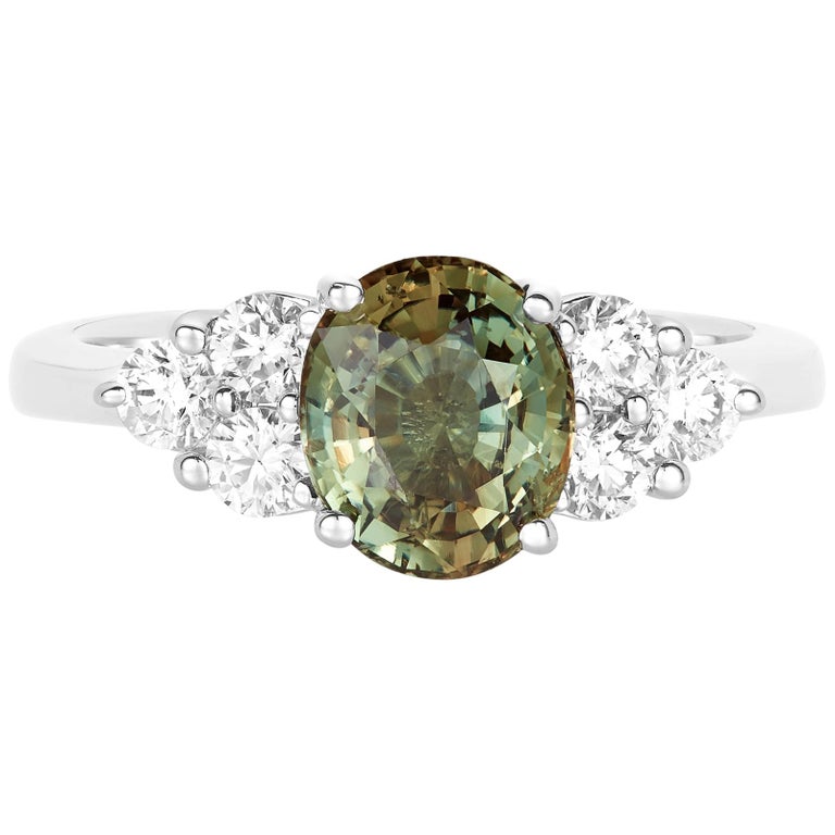 GIA Certified Natural Oval Natural Alexandrite Diamond Ring 14K White ...