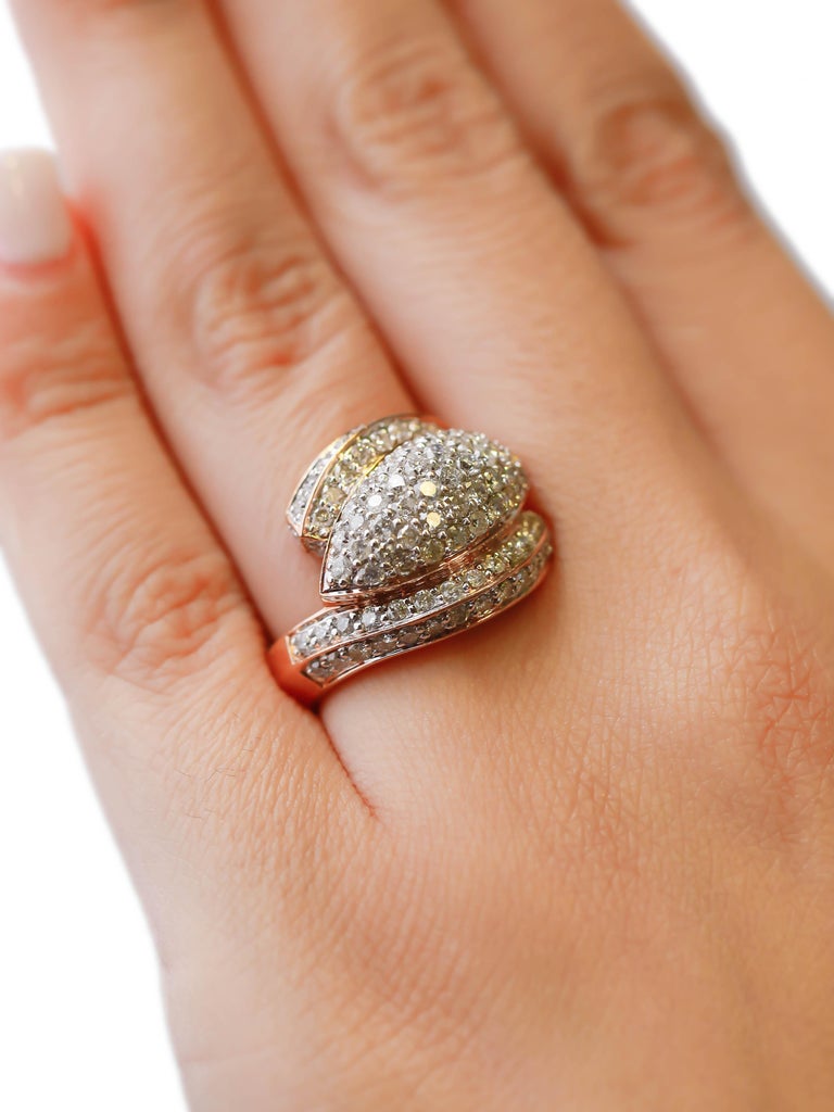 2.25 Carat Round Cut Diamond Pave 14k Rose Gold Dome Wrap Ring For Sale ...