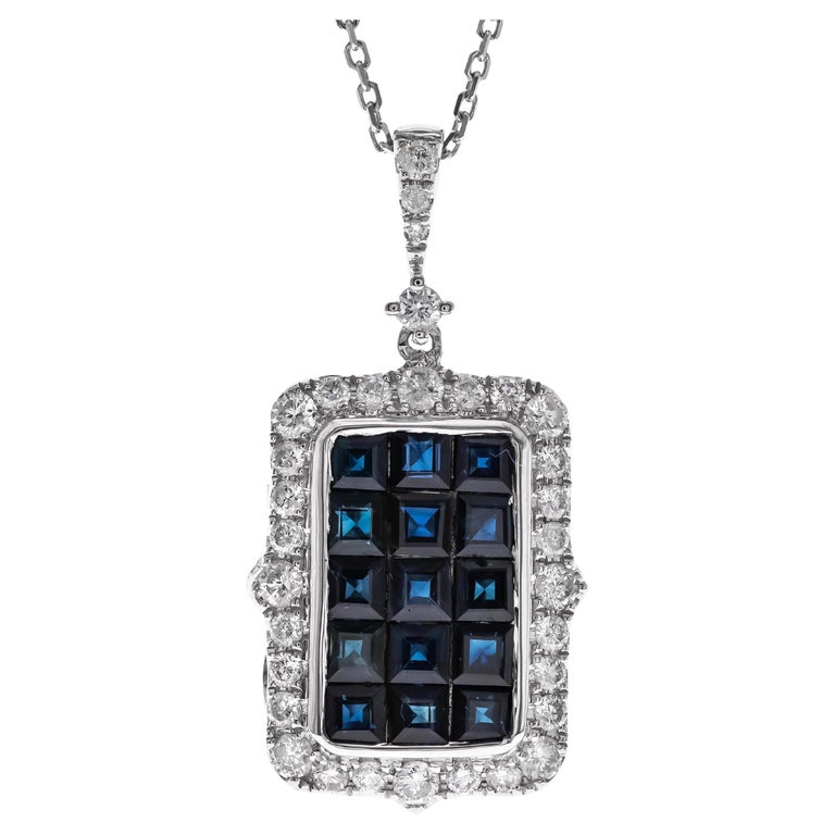 2.25 Carat Square-Cut Blue Sapphire Diamond Accents 14K White Gold ...