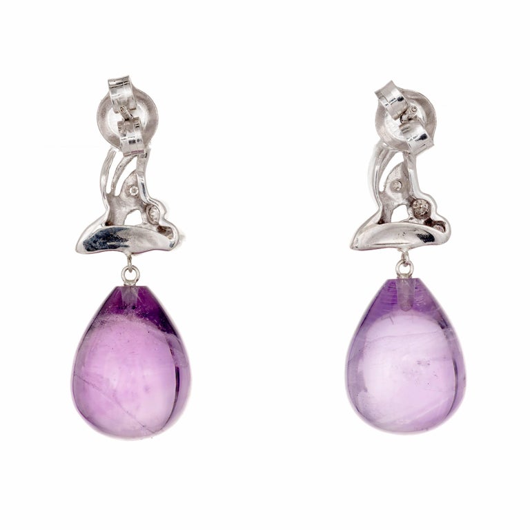 22.50 Carat Tear Drop Amethyst Diamond Gold Dangle Earrings For Sale at ...